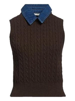 Sandro Sleeveless Cable-knit Sweater With Denim Collar - Brown