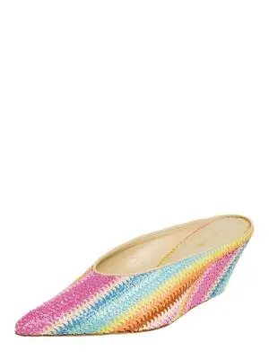 Larroude Raffia Striped Wedge Mules - Rainbow Raffia