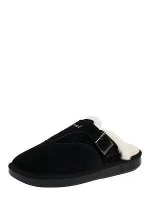 BRUNCH Suede Shearling Slippers With Adjustable Buckle - Black