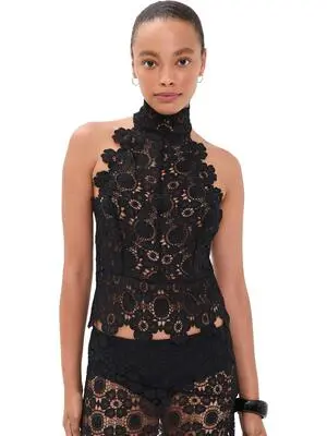 Lioness Trophy Halter Top In Crochet Lace - Noir