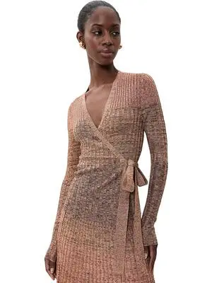 Zimmermann Ribbed Wrap Sweater Top - Chocolate Multi