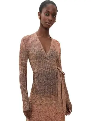 Zimmermann Mouline Rib Sweater Wrap Top - Chocolate Multi