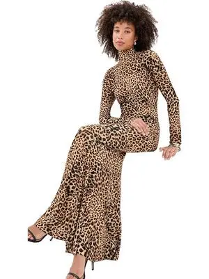 Norma Kamali Long Sleeve Turtle Fishtail Gown - Cheetah Patch