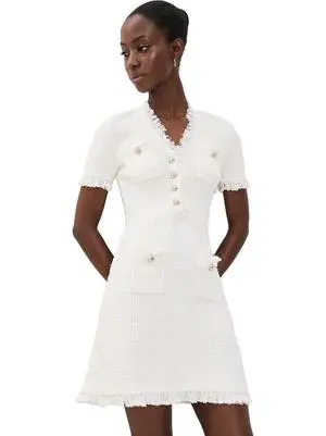 SELF-PORTRAIT Textured Knit Mini Dress - Cream