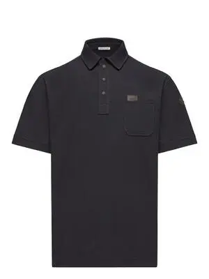 Moncler Leather Logo Tag Cotton Polo Shirt - Dark Blue