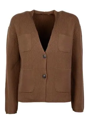 Max Mara Max Mara Wool And Cashmere Cardigan With V-Neck Chestnut