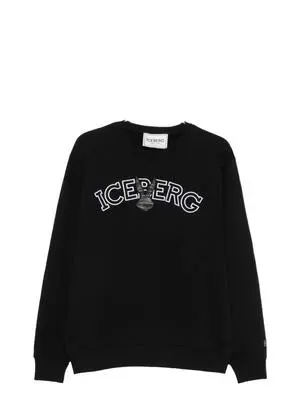 Iceberg Logo Embroidered Crewneck Sweatshirt - Black