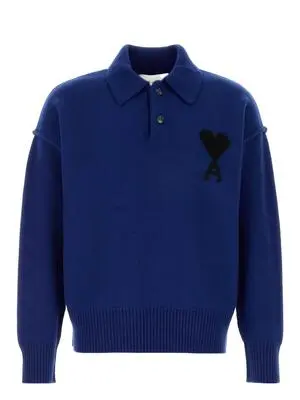 AMI Paris Electric Wool Polo Shirt - Blue
