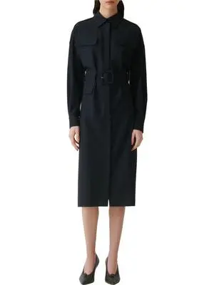 Fabiana Filippi Wool-blend Midi Chemisier Dress With Belt - Blue