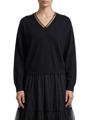 Fabiana Filippi Fabiana Filippi V-Neck Wool And Cotton Blend Jumper Black