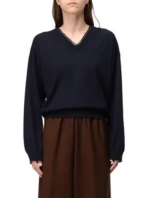 Fabiana Filippi Fabiana Filippi V-Neck Wool And Cotton Blend Jumper Blue