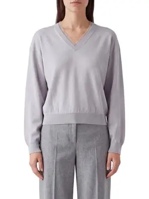 Fabiana Filippi Fabiana Filippi V-Neck Wool And Cotton Blend Jumper Grey