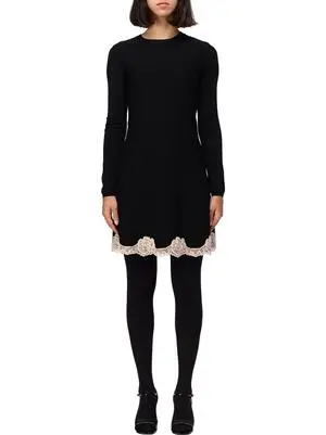 Valentino Garavani Crêpe Sheath Mini Dress With Lace Inserts - Black