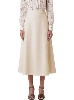 Valentino Garavani Valentino Garavani High-Waisted Flared Midi Skirt In Wool And Silk Yellow