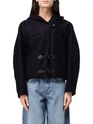 Isabel Marant Étoile Short Cotton Duffle Coat With Hood And Leather Inserts Blue