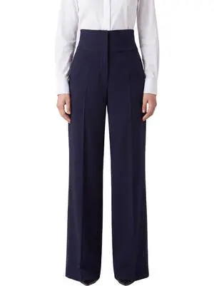 Elisabetta Franchi High-waisted Virgin Wool Gabardine Palazzo Trousers - Navy