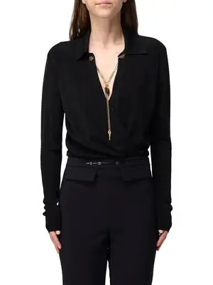 Elisabetta Franchi Draped Bodysuit With Chain Detail - Black