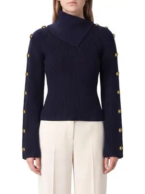 Elisabetta Franchi Slim Fit Ribbed Turtleneck Jumper With Metal Logo - Blue