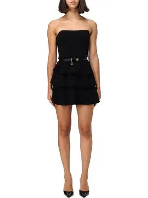 Elisabetta Franchi Off-the-shoulder Jersey Mini Sheath Dress With Ruffles - Black