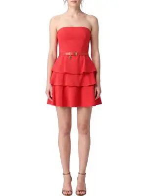 Elisabetta Franchi Off-the-shoulder Jersey Mini Sheath Dress With Ruffles - Red