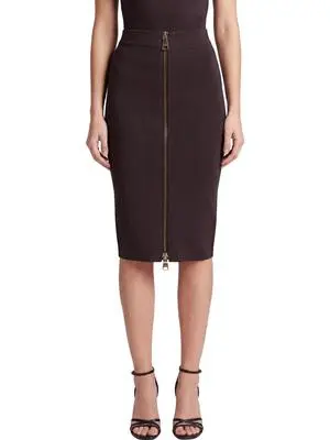 Elisabetta Franchi High-waisted Midi Pencil Skirt In Jersey - Brown