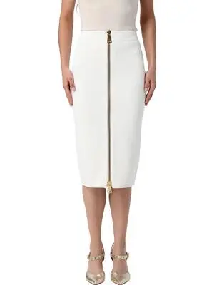 Elisabetta Franchi Pencil Skirt With Zip Front Detail - Ivory