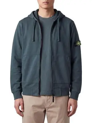 Stone Island Organic Cotton Zip-up Hoodie With Compass Logo Patch - Green