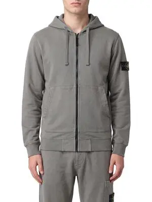 Stone Island Organic Cotton Zip-up Hoodie With Compass Logo Patch - Grey