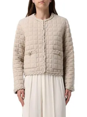 Fabiana Filippi Short Down Jacket In Wool And Cashmere With Crochet Details - Beige