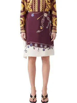 Versace Versace Graphic Print Silk Twill Wrap Mini Skirt White