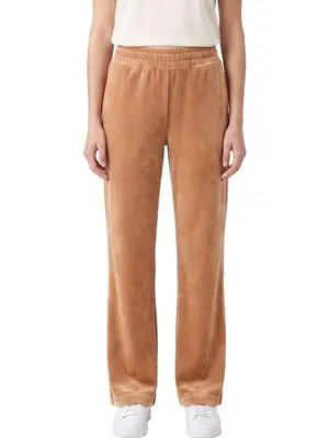 Chloé Wide-leg Velvet Jogging Trousers With Embroidered Logo - Beige