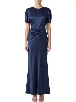 VICTORIA BECKHAM Isabella Ruched-waist Crêpe Long Evening Gown
