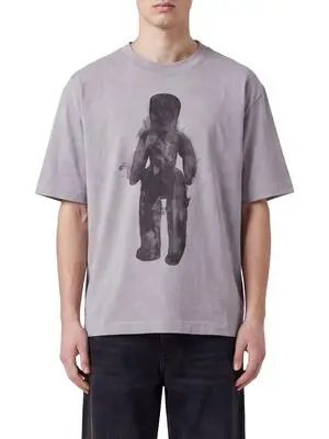 ZIGGY CHEN Drop Shoulder Graphic Print Cotton T-shirt With Crew Neck - Grey