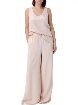 Max Mara Volontà High-waisted Silk Palazzo Trousers With Elastic Waist - Beige