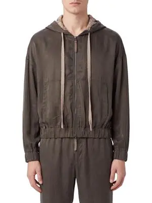 ZIGGY CHEN Cupro Cotton Hooded Windbreaker Jacket With Pouch Pocket