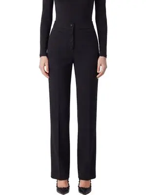 Valentino Garavani Slim Fit Crêpe Trousers With Mid-rise Waist - Black