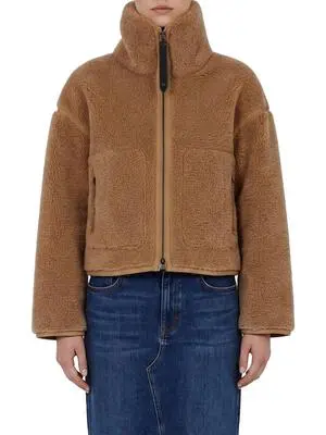 Pinko Campsis Faux Fur Jacket With Contrast Trims And Zip Closure - Beige