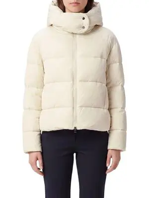 Pinko Giza Quilted Nylon Short Puffer Jacket With High Neck And Love Birds Logo - Beige