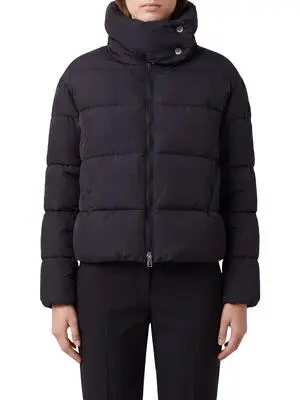 Pinko Giza Quilted Nylon Short Puffer Jacket With High Neck And Love Birds Logo - Black
