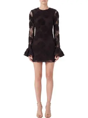 ROTATE BY BIRGER CHRISTENSEN Slim Fit Lace Mini Sheath Dress With Long Sleeves And Flared Cuffs - Brown