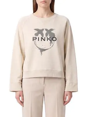 Pinko Love Birds Logo Cotton Crewneck Sweatshirt - Beige