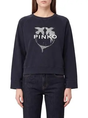 Pinko Love Birds Logo Cotton Crewneck Sweatshirt - Black