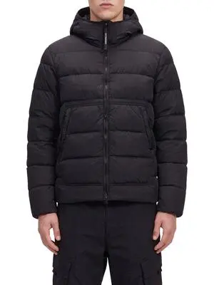 C.P. COMPANY C.p. Company Chrome-R Goggle Hooded Down Jacket In Recycled Nylon Black