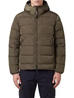 C.P. COMPANY C.p. Company Chrome-R Goggle Hooded Down Jacket In Recycled Nylon Green