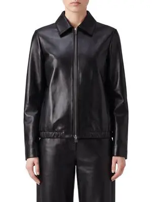 Khaite Cropped Lambskin Shirt-style Jacket With Zip Closure - Black