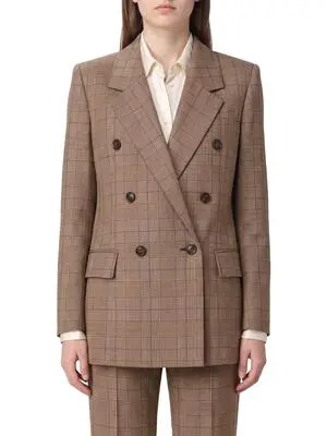 Chloé Prince Of Wales Double-breasted Blazer In Pure Wool - Brown