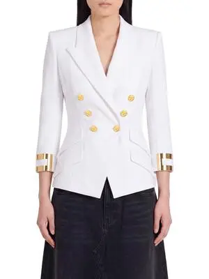 Elisabetta Franchi Slim Fit Double-breasted Blazer With Padded Shoulders - Ivory