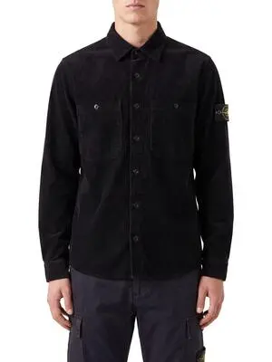 Stone Island Slim Fit Corduroy Shirt With Applied Compass Logo Black