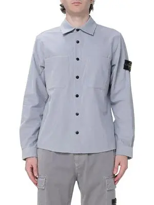 Stone Island Slim Fit Corduroy Shirt With Applied Compass Logo Grey