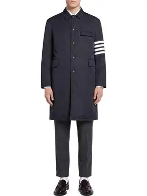 Thom Browne Single-breasted Padded Polyester Trench Coat With 4-bar Motif - Navy